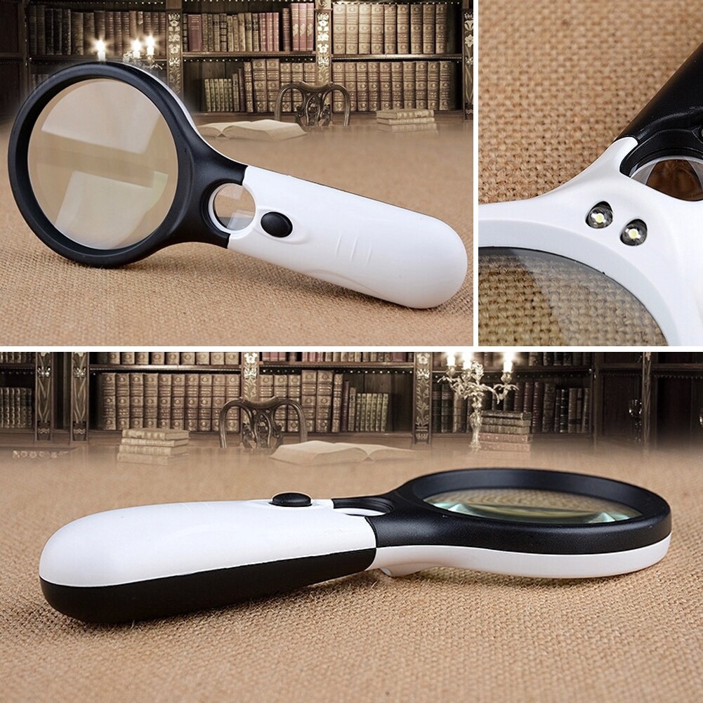 LED Handheld Magnifier 3X & 45X Zoom. This sturdy magnifier is perfect ...